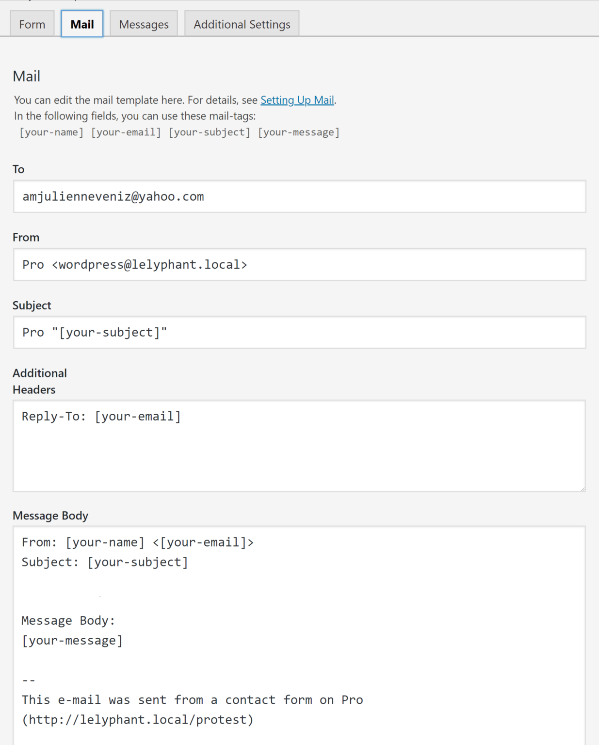 Contact Form 7 Editing Form Template
