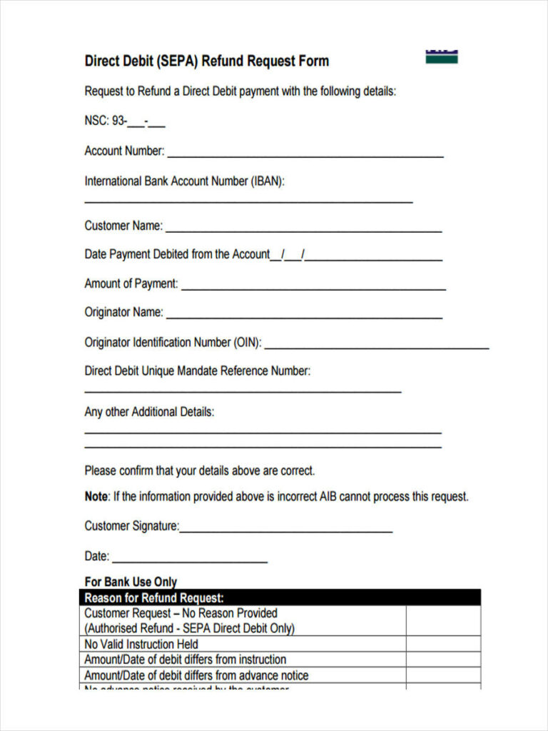 Customer Cash Refund Form Template