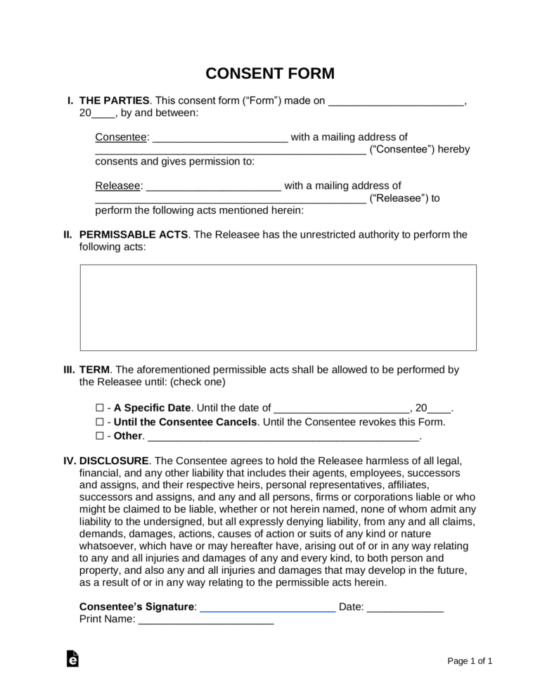 Declaration of Consent Form Template