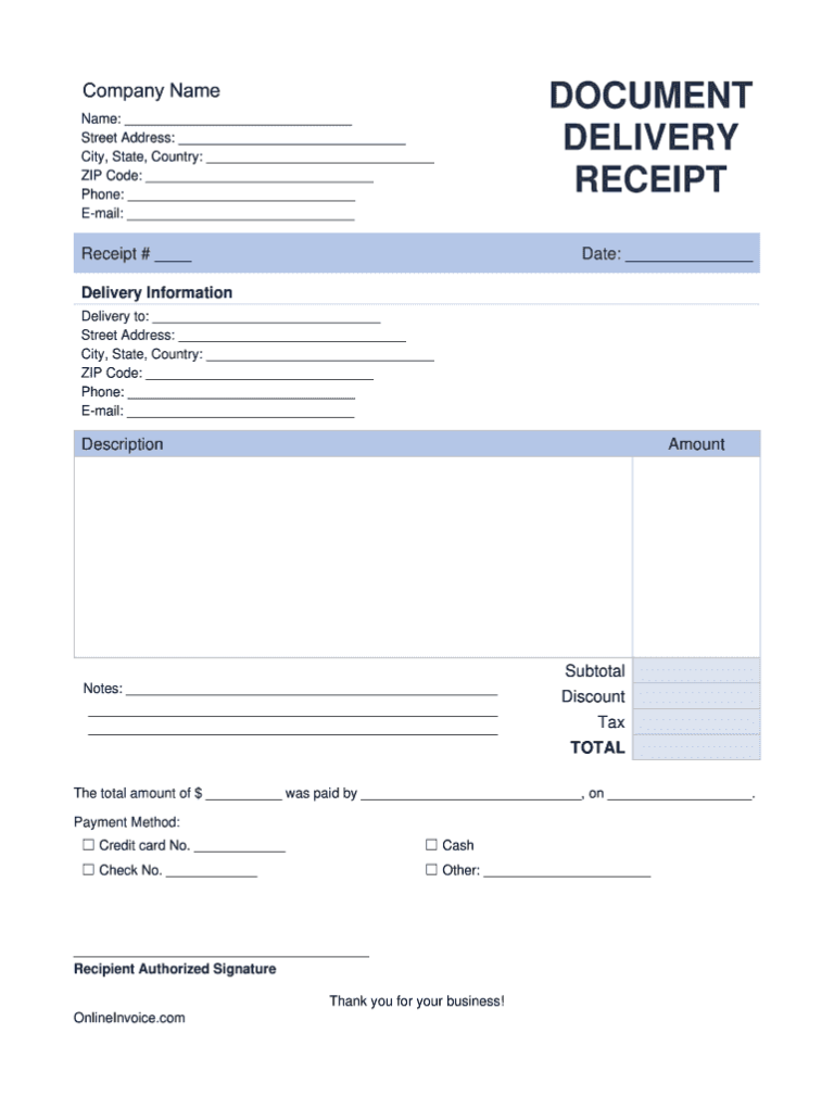 Delivery Drop Off Form Template