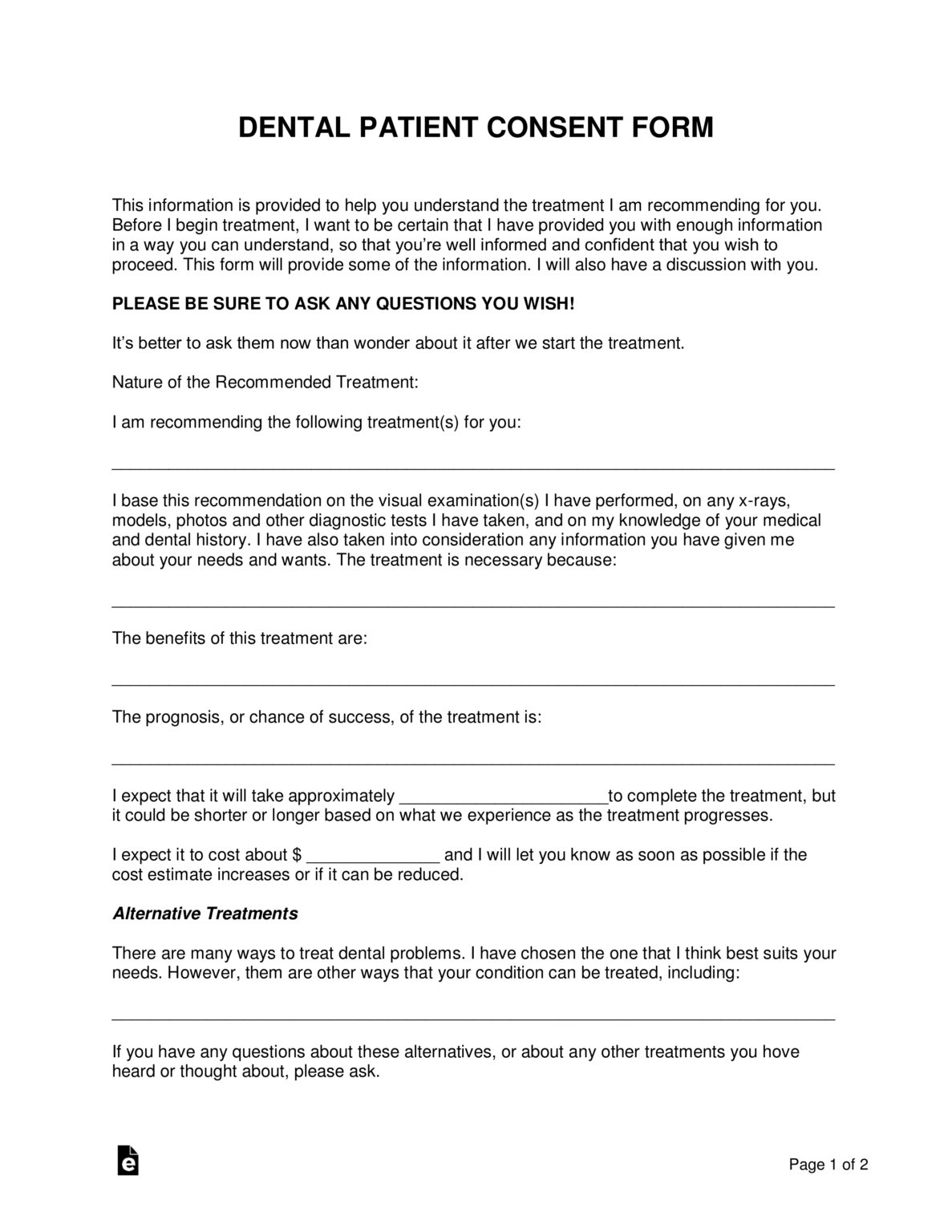 Dental Patient Consent Form Template