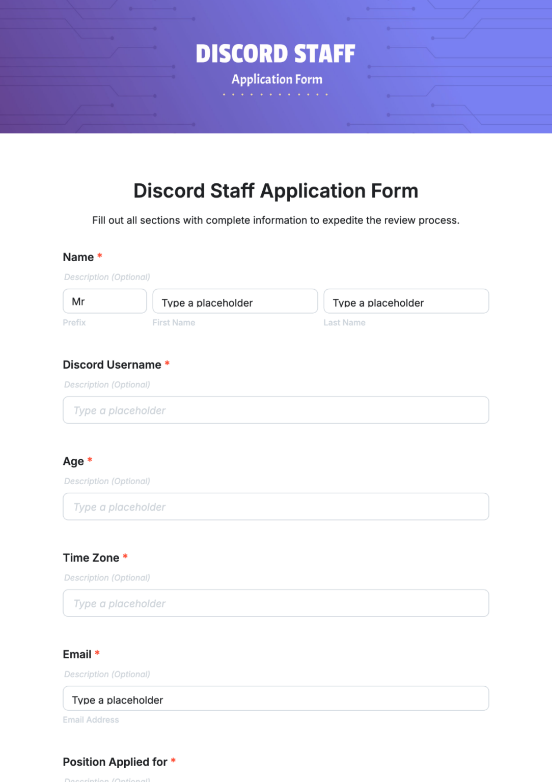 Discord Server Application Form Template