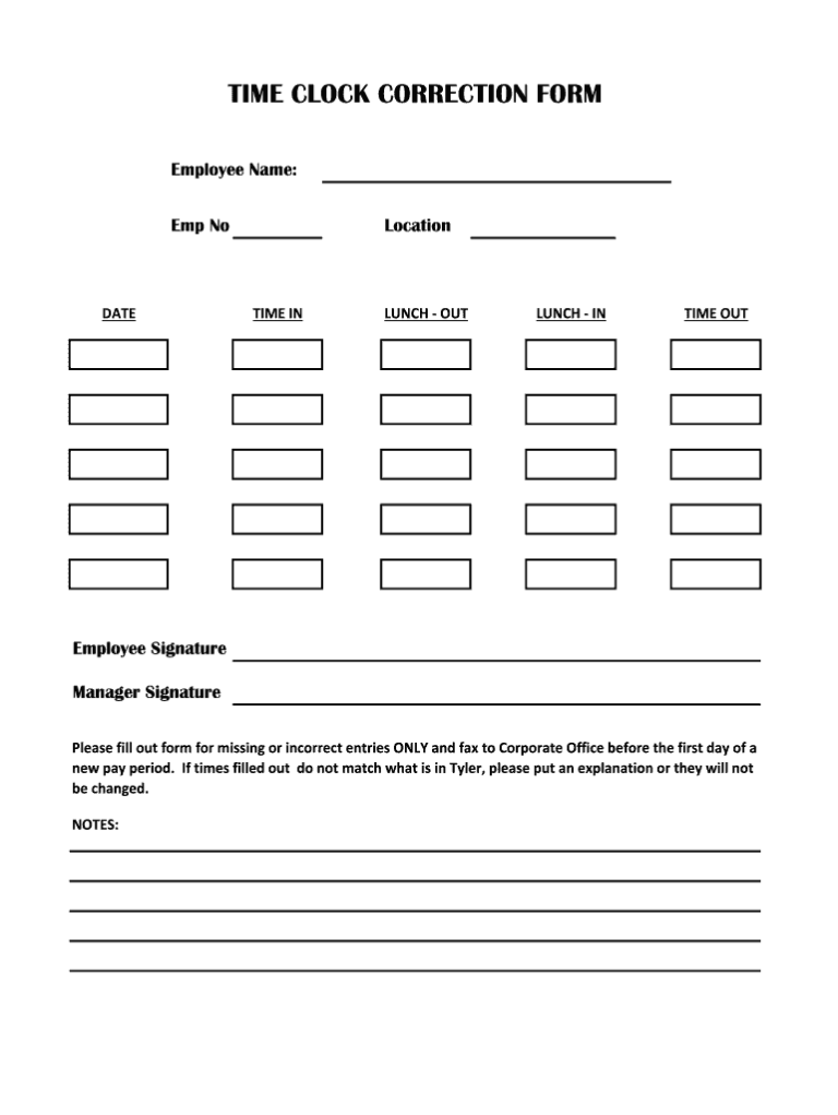 Employee Punch Correction Form Template
