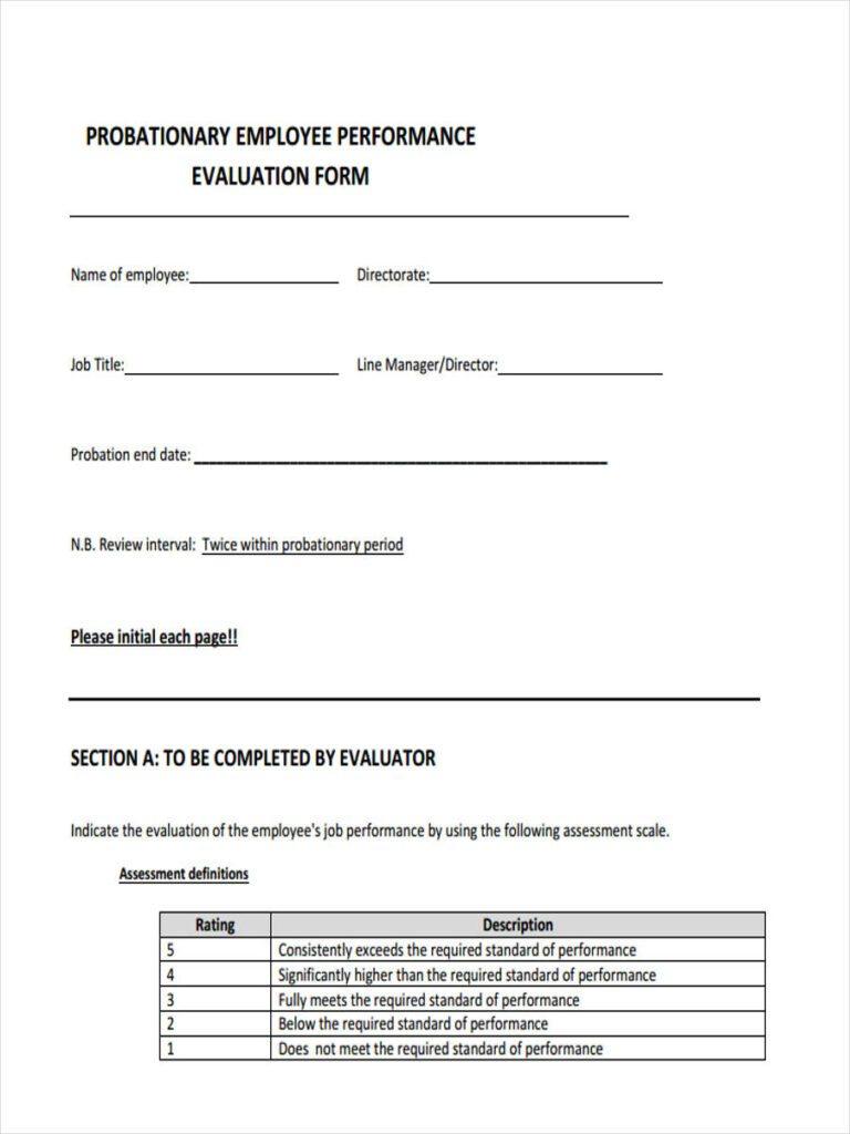 End of Probation Review Form Template