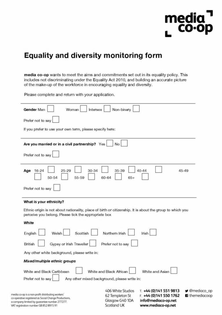 Equality and Diversity Monitoring Form Template
