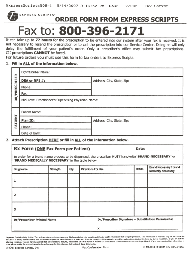 Express Scripts Prescription Refill Form Template