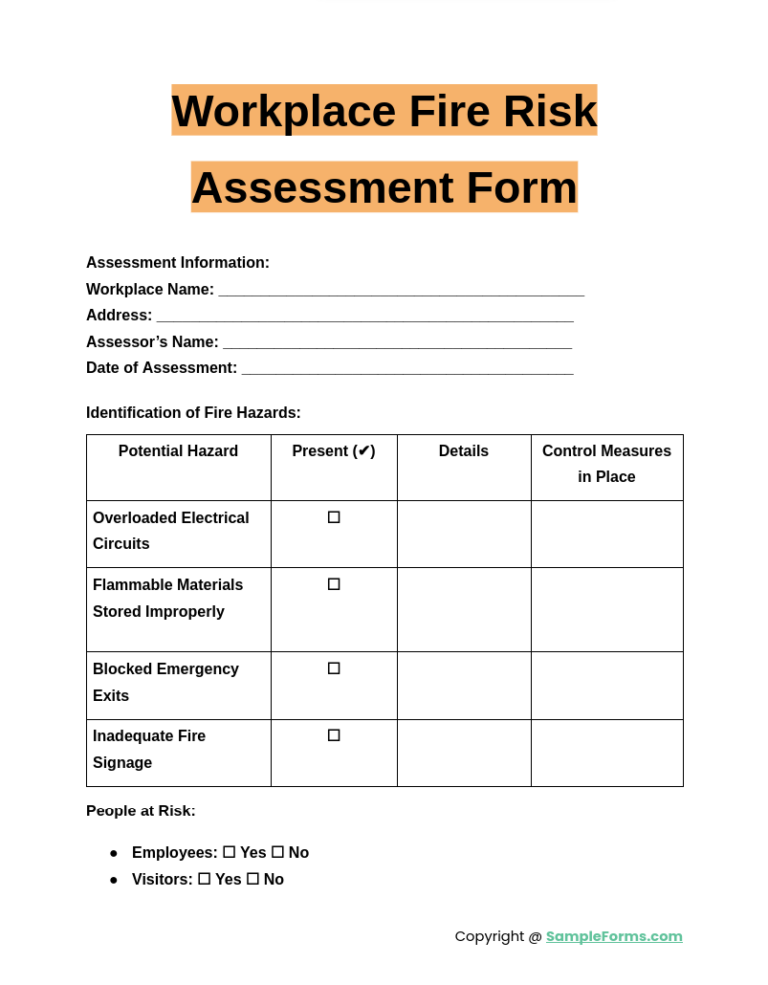 Fire Safety Risk Assessment Form Template