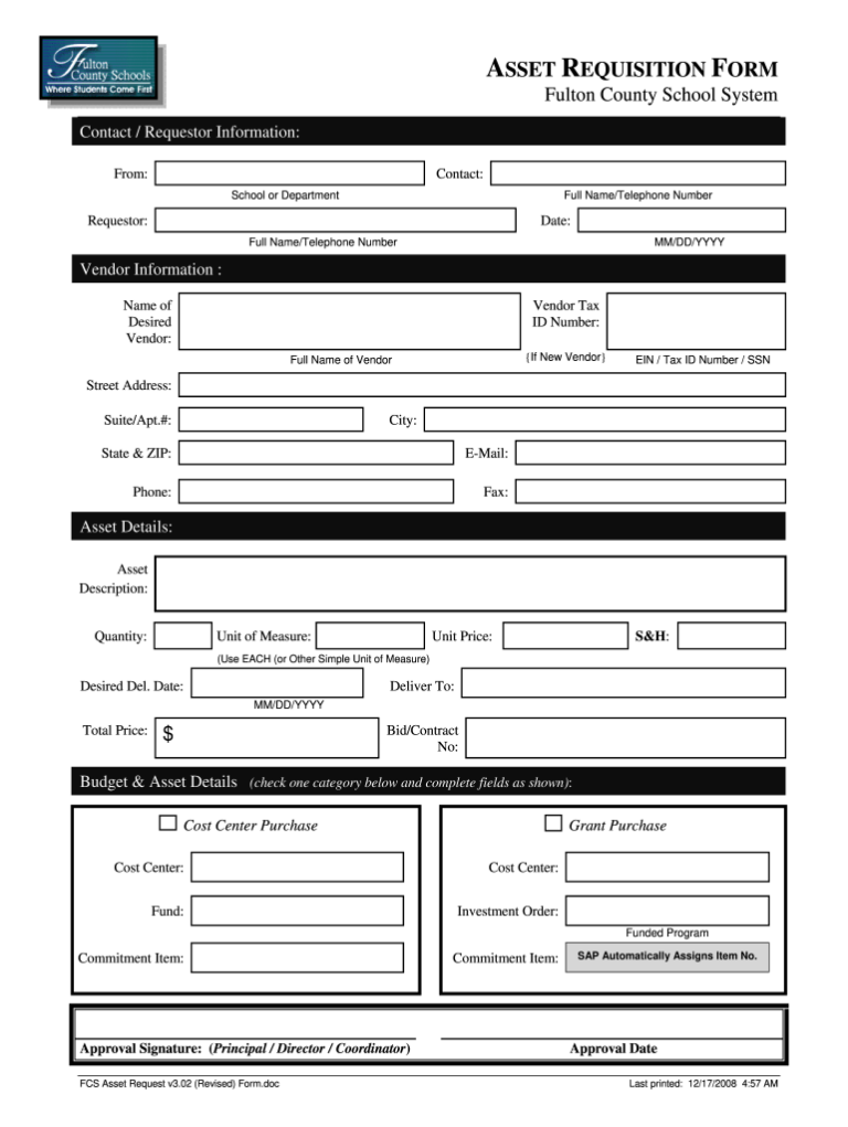 Fixed Asset Requisition Form Template