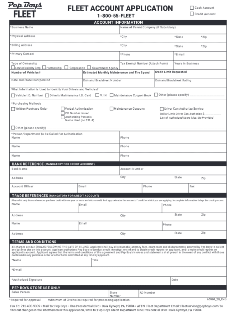 Fleet Account Application Form Template