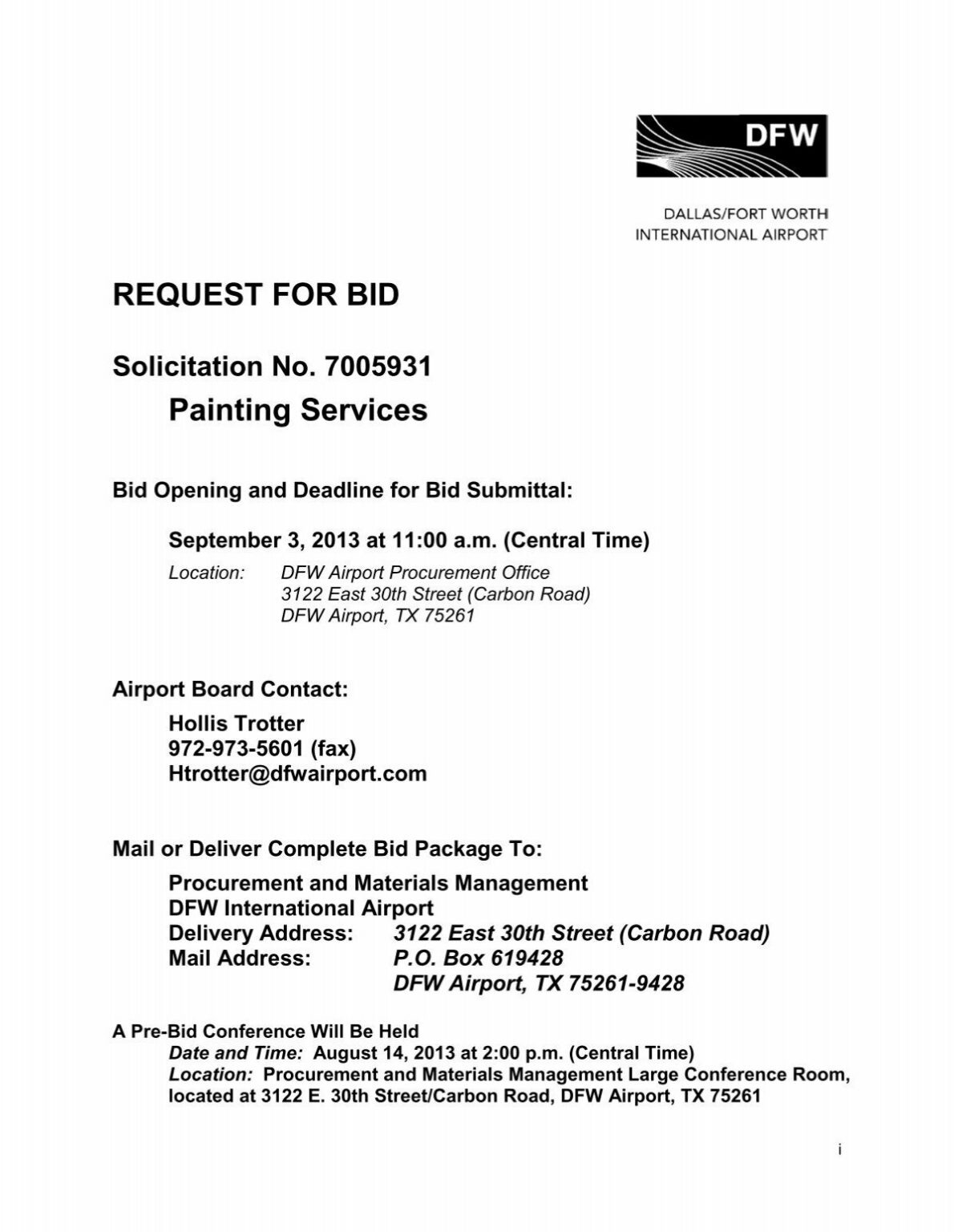 Fort Worth Subcontractor Bid Request Form Template
