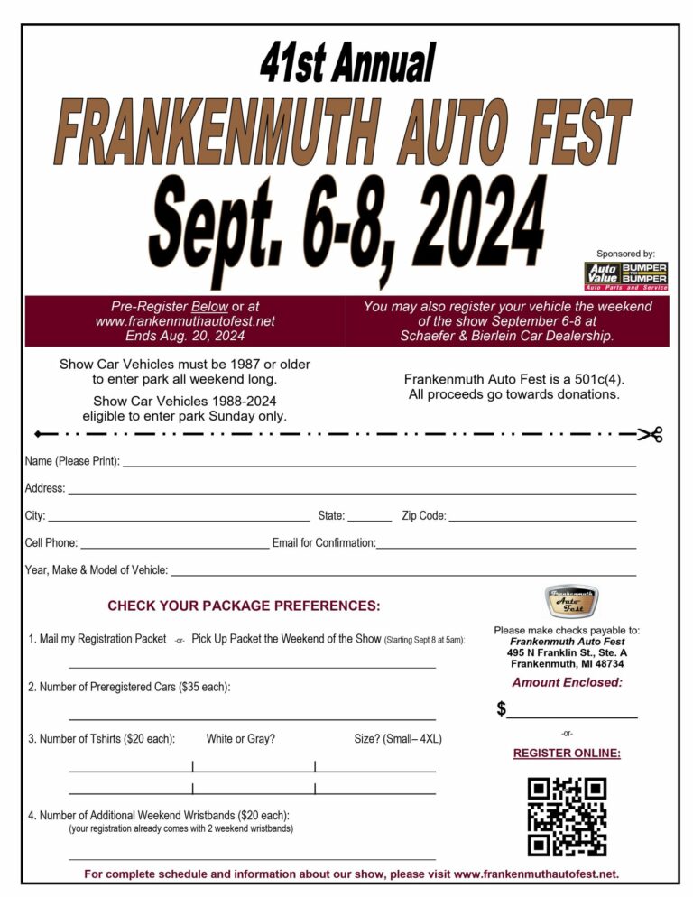 Frankenmuth Car Show Registration Form Template