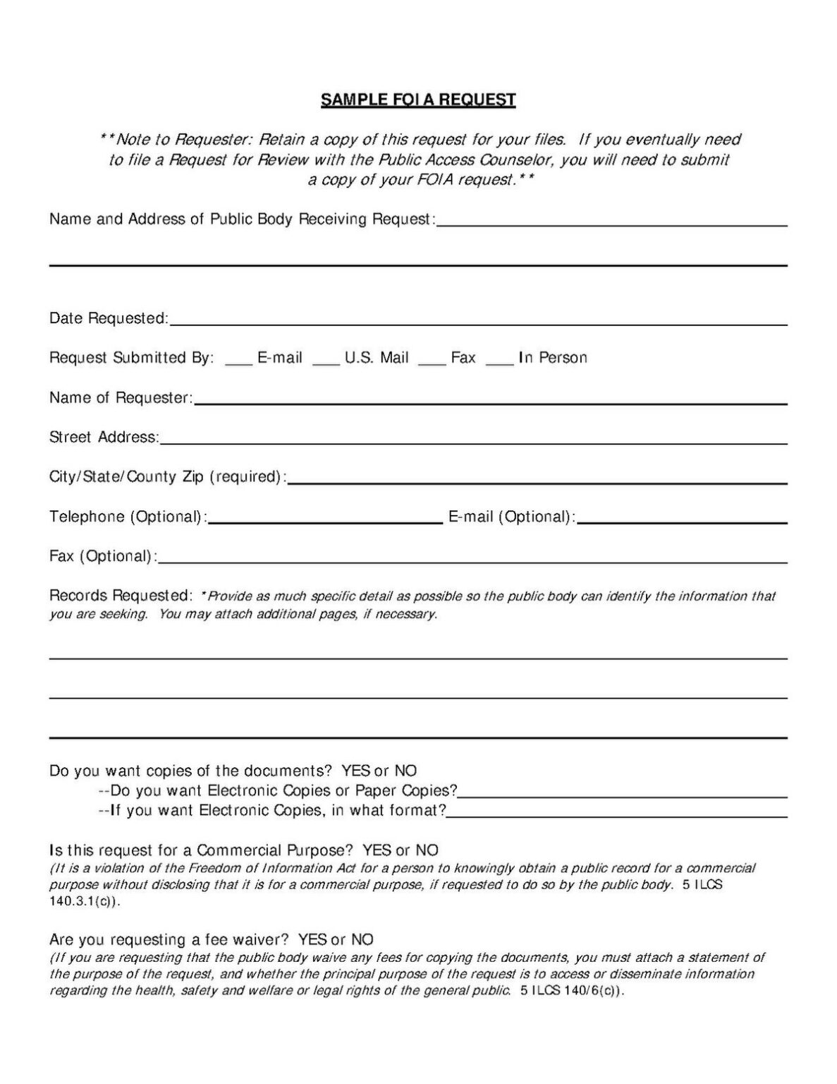 Freedom of Information Act Request Form Template