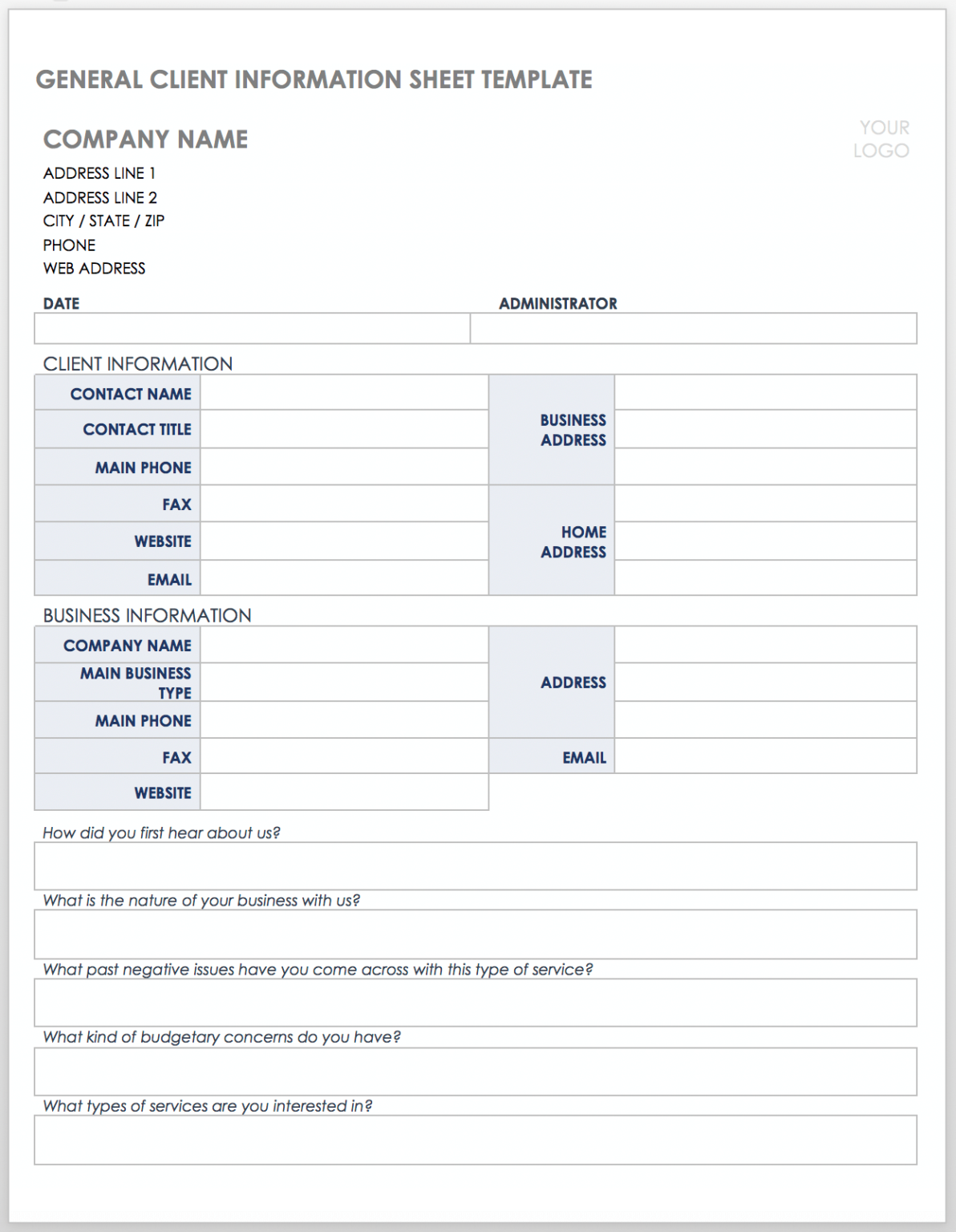 General Contact Information Form Template