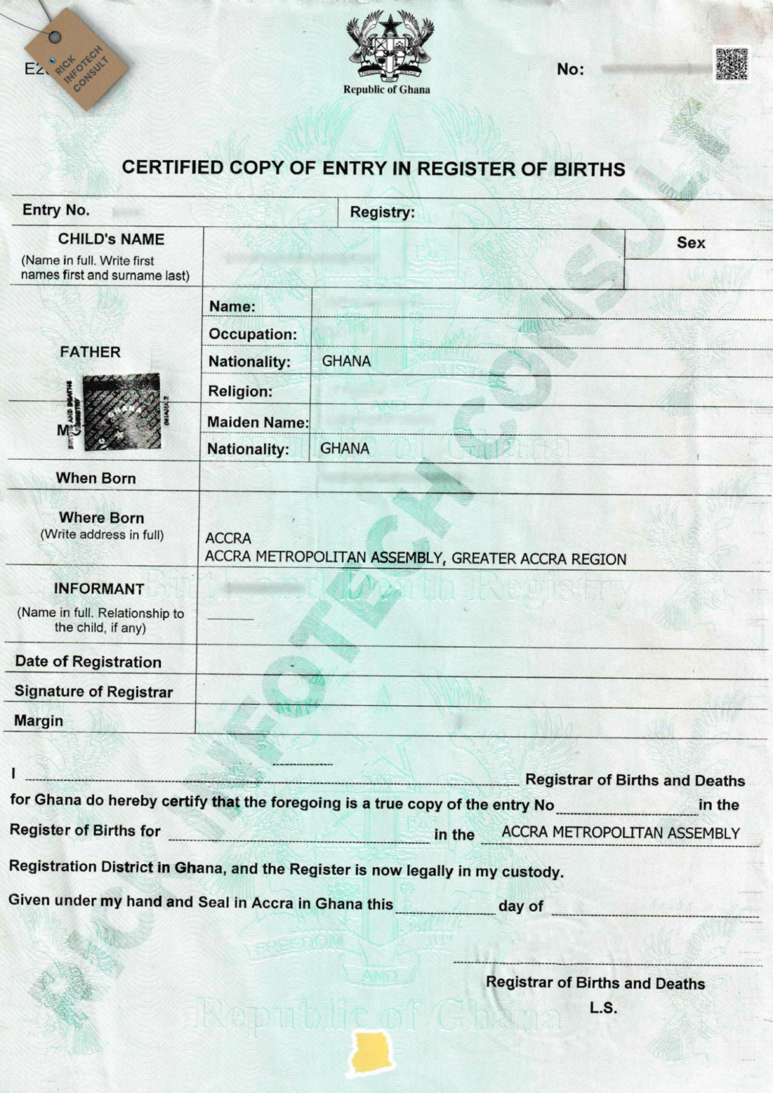 Ghana Birth Certificate Form Template