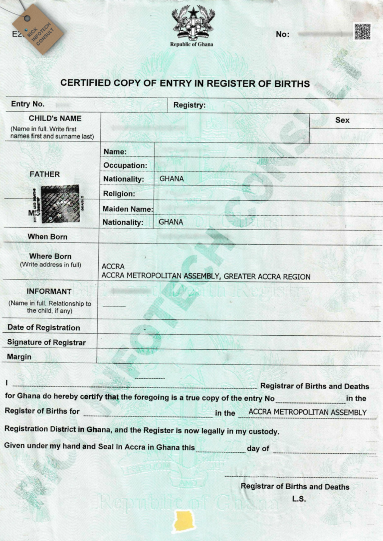 Ghana Birth Certificate Form Template
