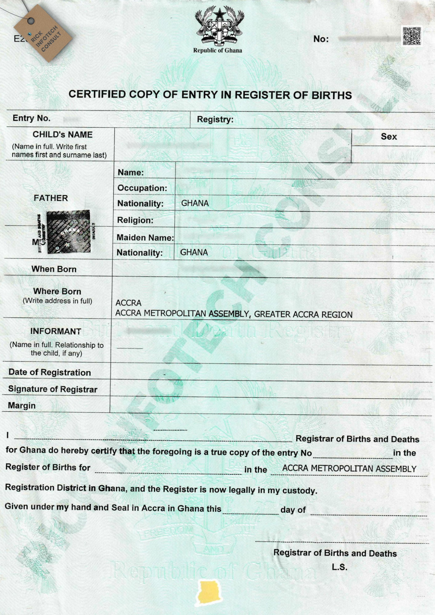 Ghana Birth Certificate Form Template