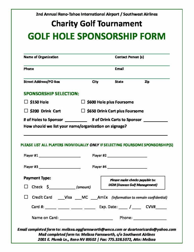 Golf Hole Sponsor Form Template