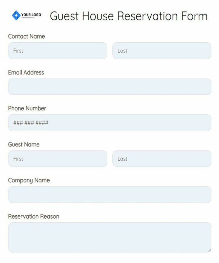 Guest House Registration Form Template