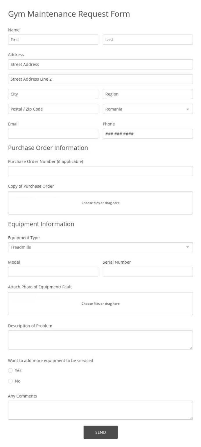 Gym Maintenance Request Form Template