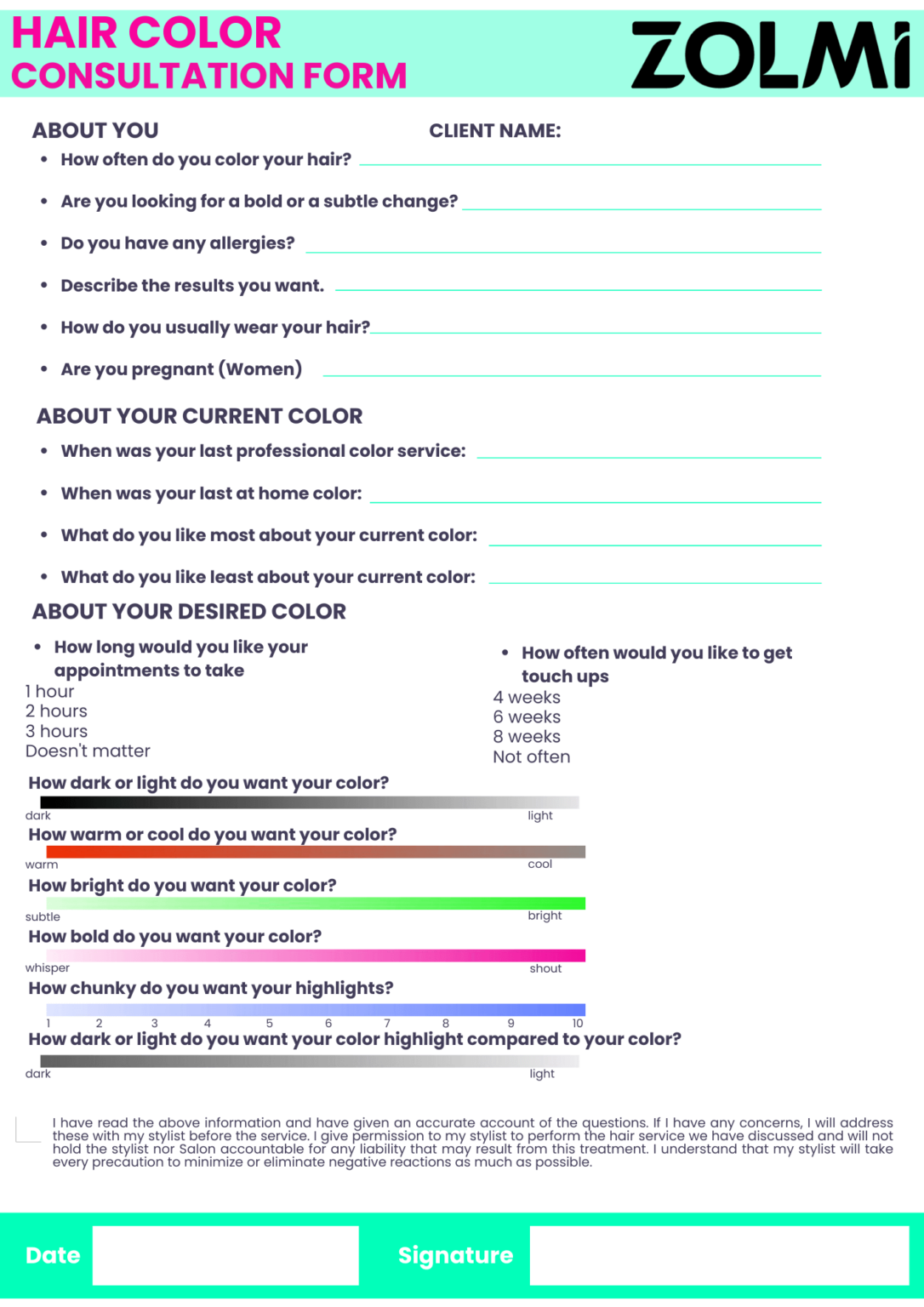 Hair Colour Consultation Form Template