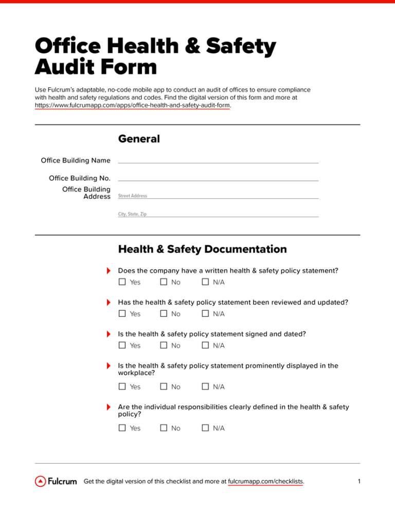 Health and Safety Audit Form Template