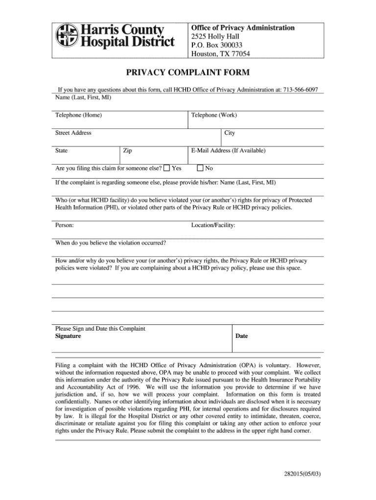 Health Care Complaint Form Template