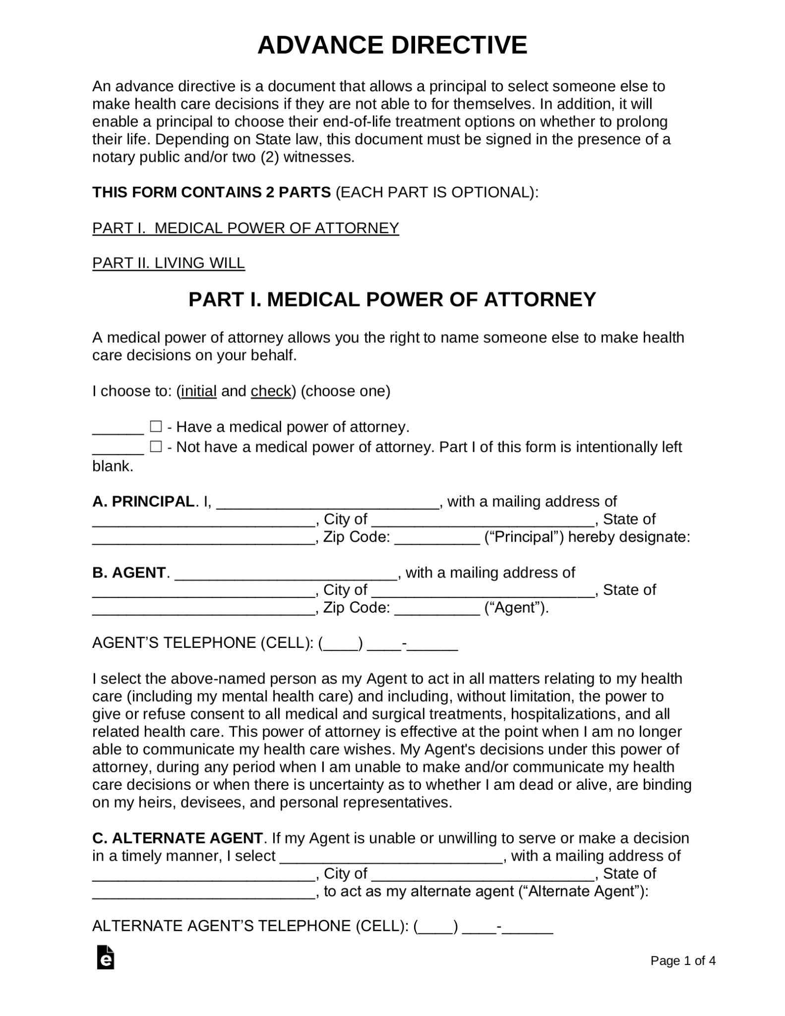 Health Care Directive Form Template