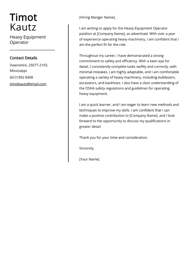 Heavy Equipment Operator Job Application Form Template