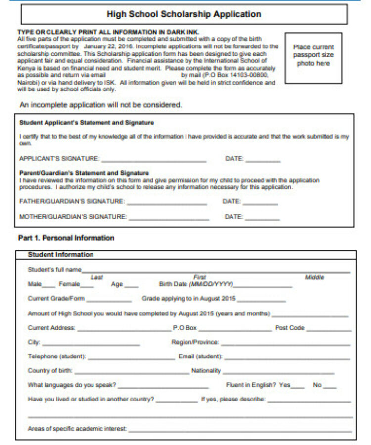 High School Application Form Template