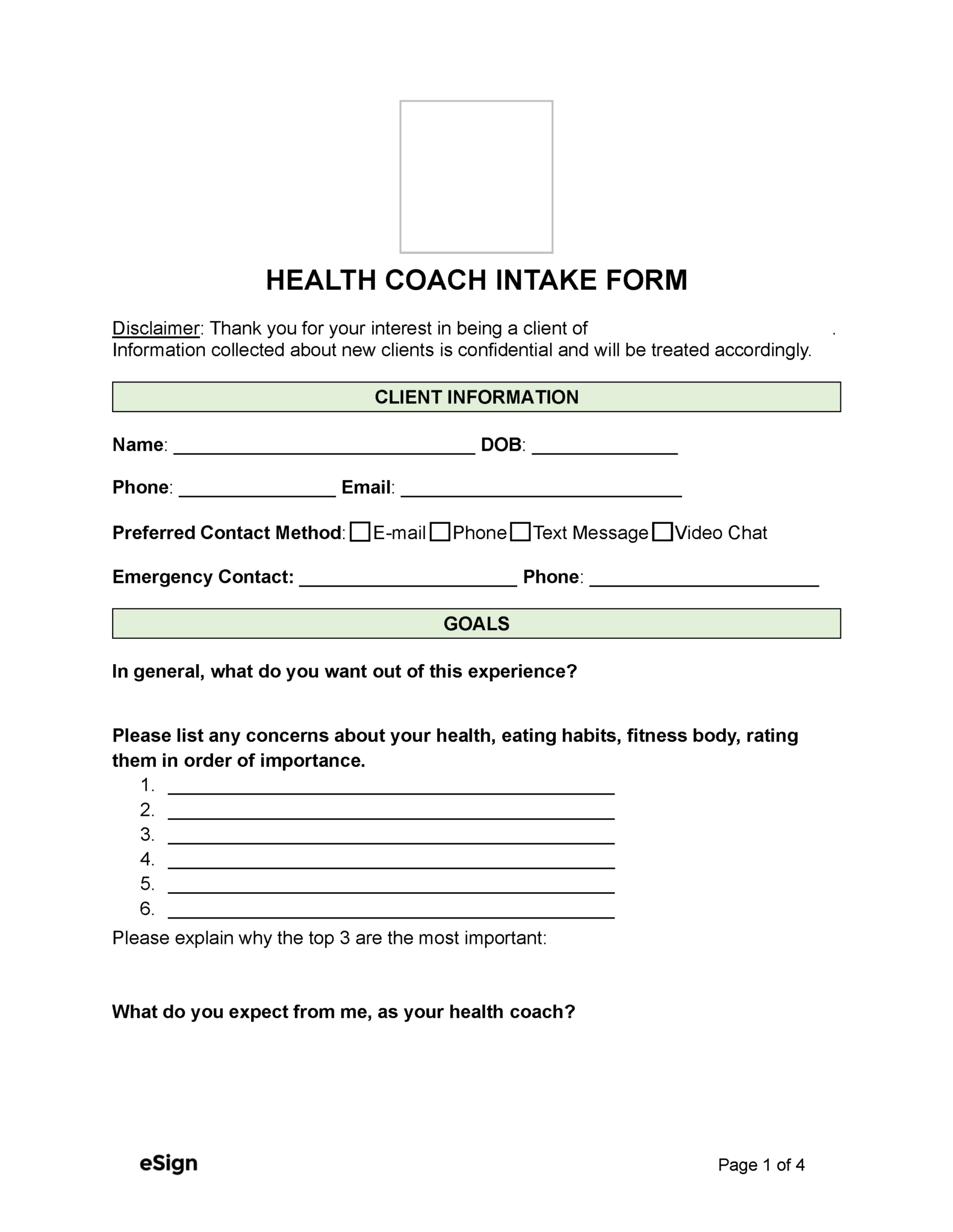 Holistic Health Intake Form Template