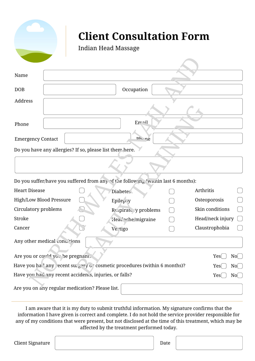 Holistic Therapy Consultation Form Template