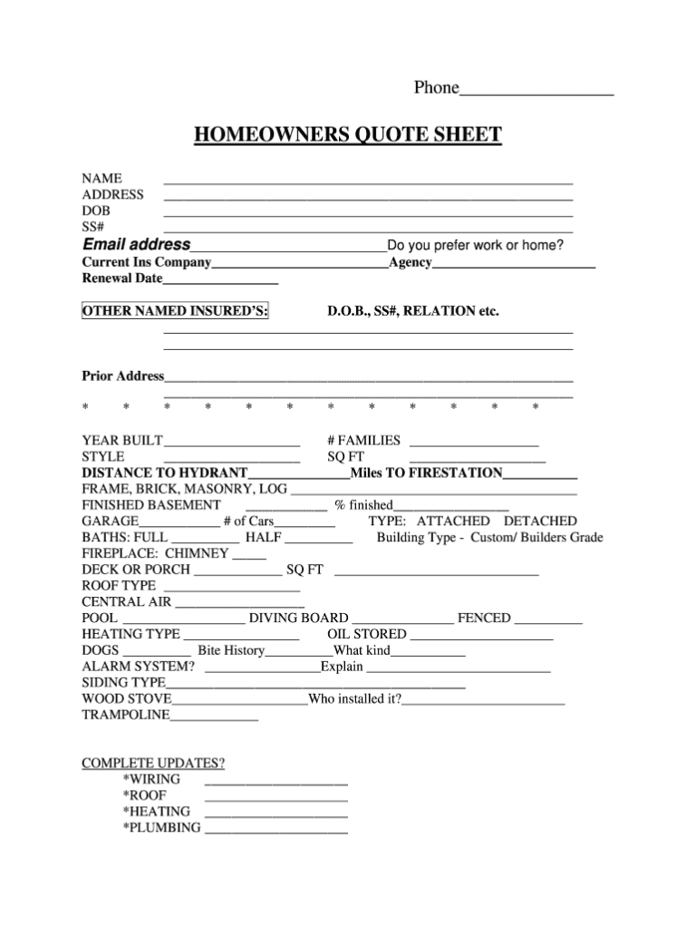 Homeowners Insurance Quote Form Template