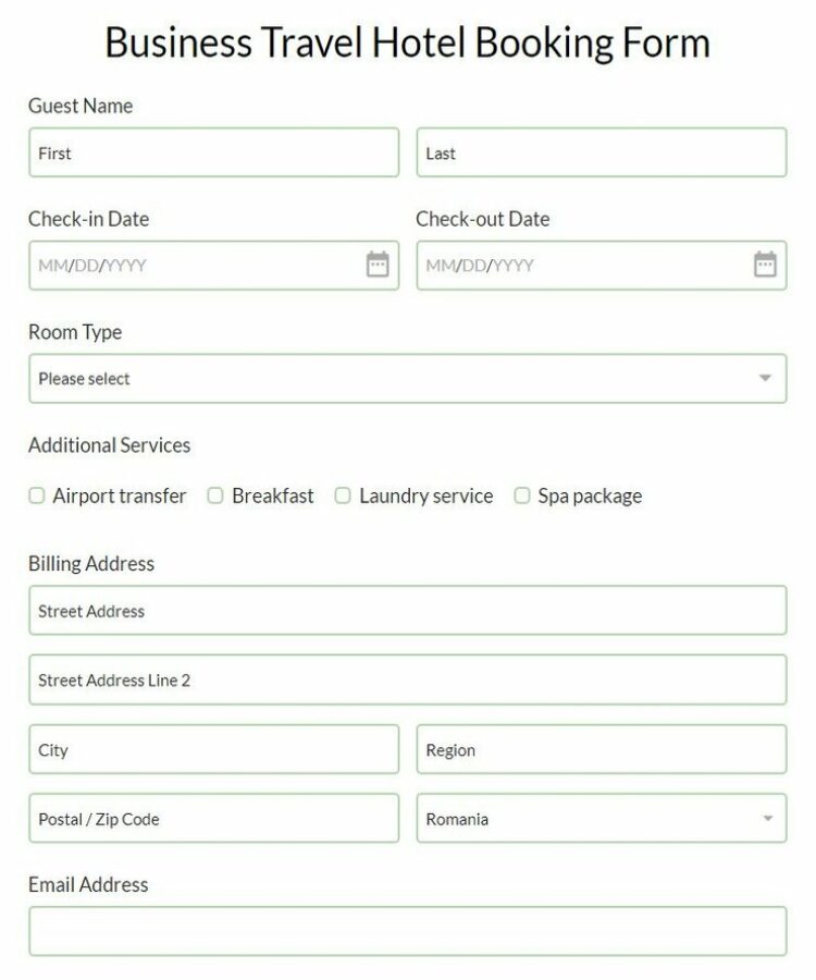 Honeymoon Bridal Registry Form Template