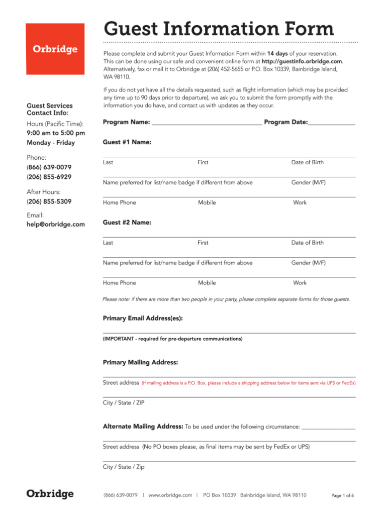Hotel Guest Information Form Template