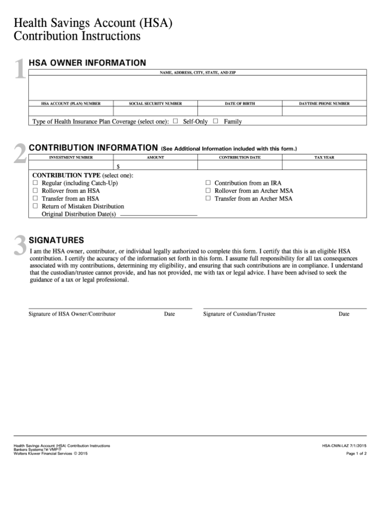 HSA Employee Contribution Form Template