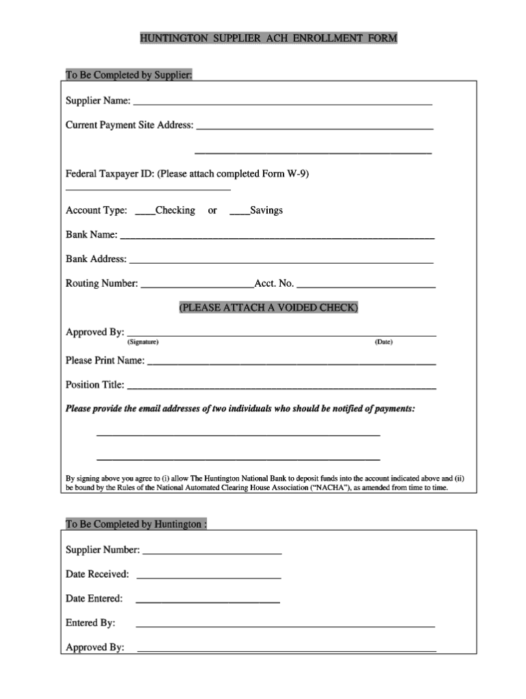 Huntington Bank ACH Payment Form Template