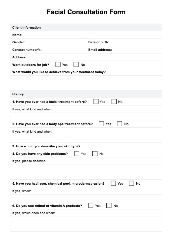 Image Skincare Client Form Template