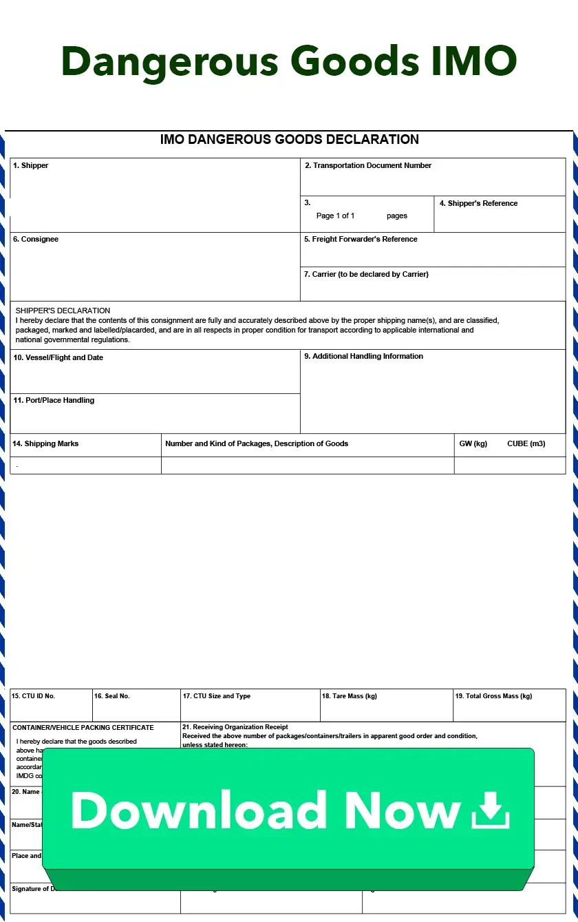 Imo Dangerous Goods Declaration Form Template