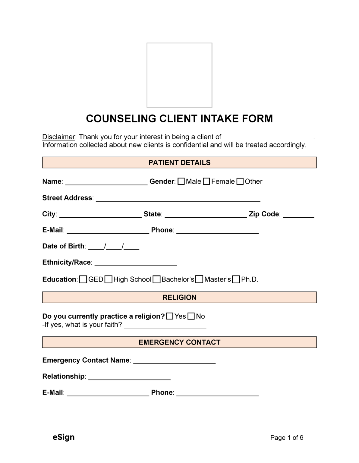 Independent College Consultant Intake Form Template