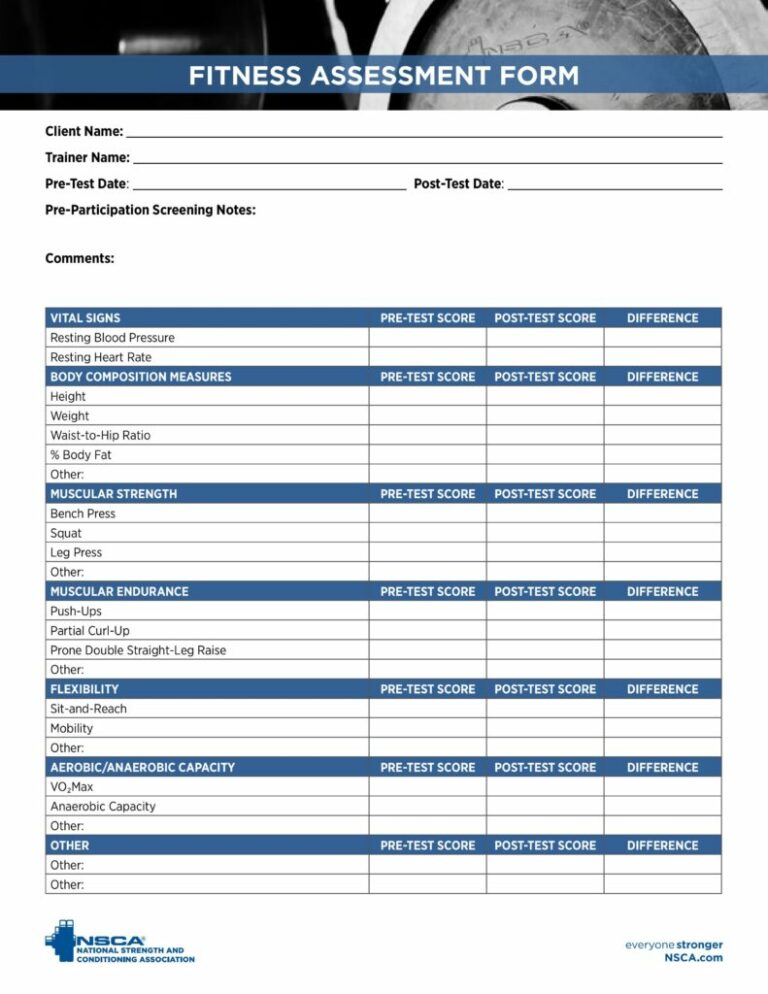 Initial Fitness Assessment Form Template