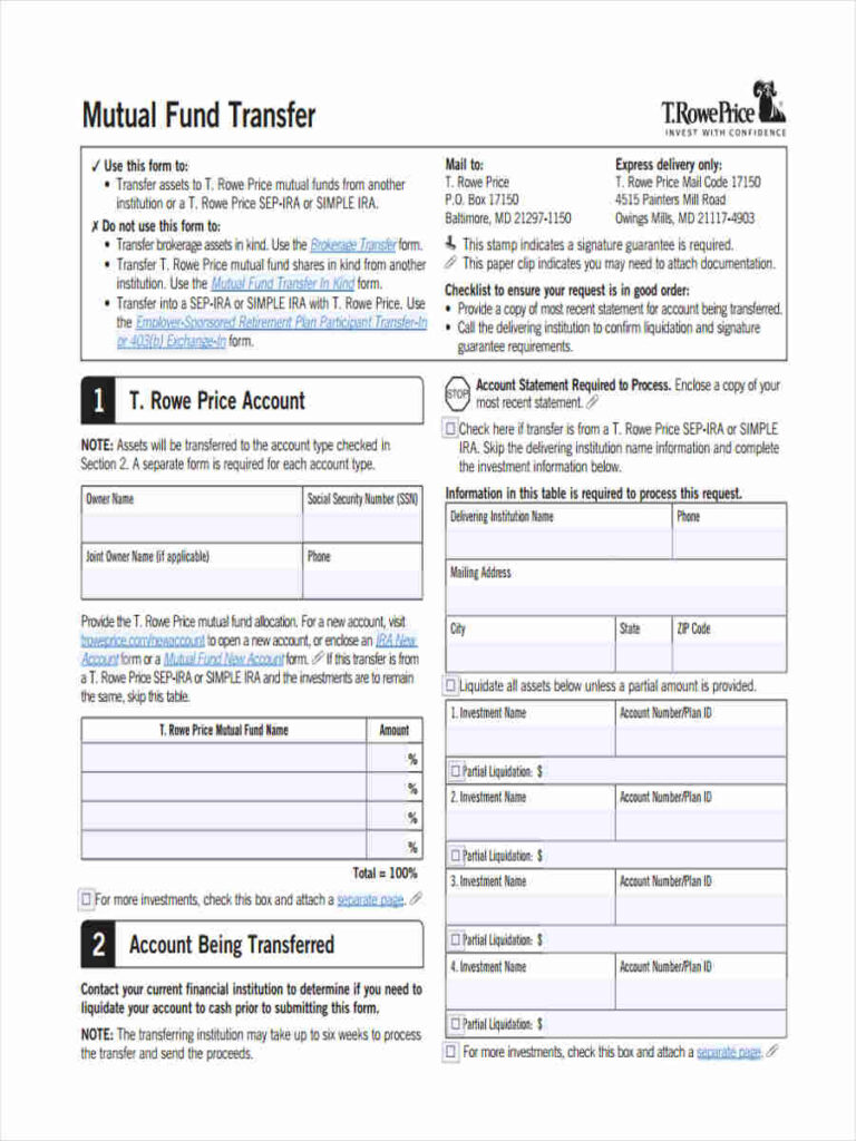 Investment Fund Transfer Form Template