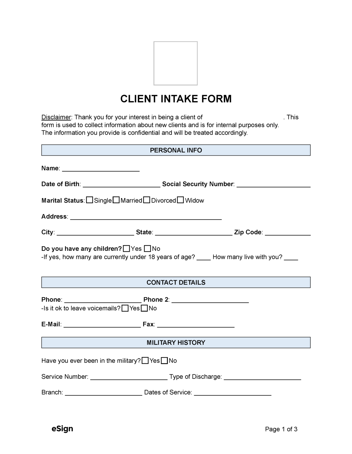 Law Firm Intake Form Template