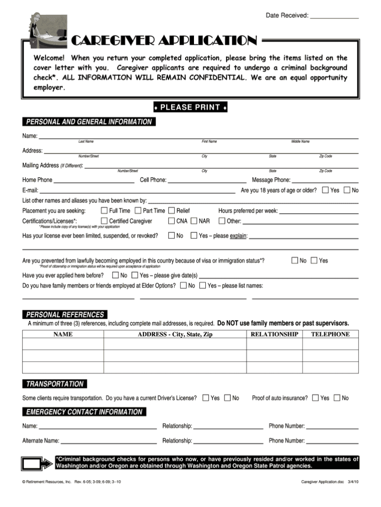 Live In Caregiver Application Form Template