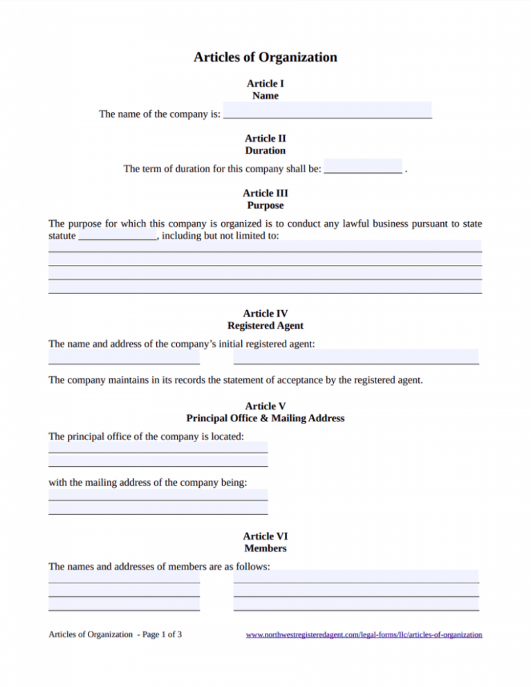 LLC Business Structure Form Template