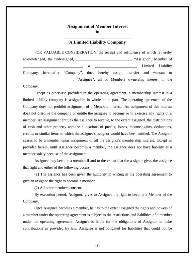 LLC Transfer of Ownership Form Template