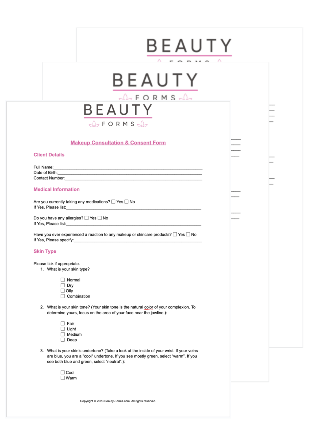 Makeup Client Consultation Form Template