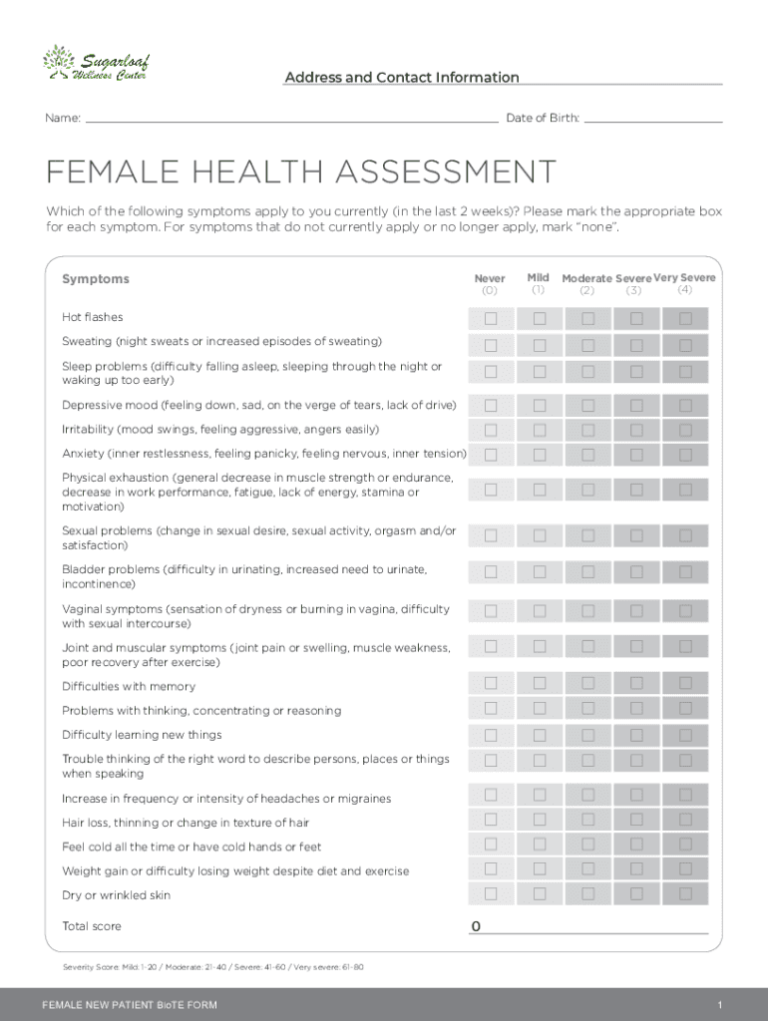Male Biote Questionnaire Form Template