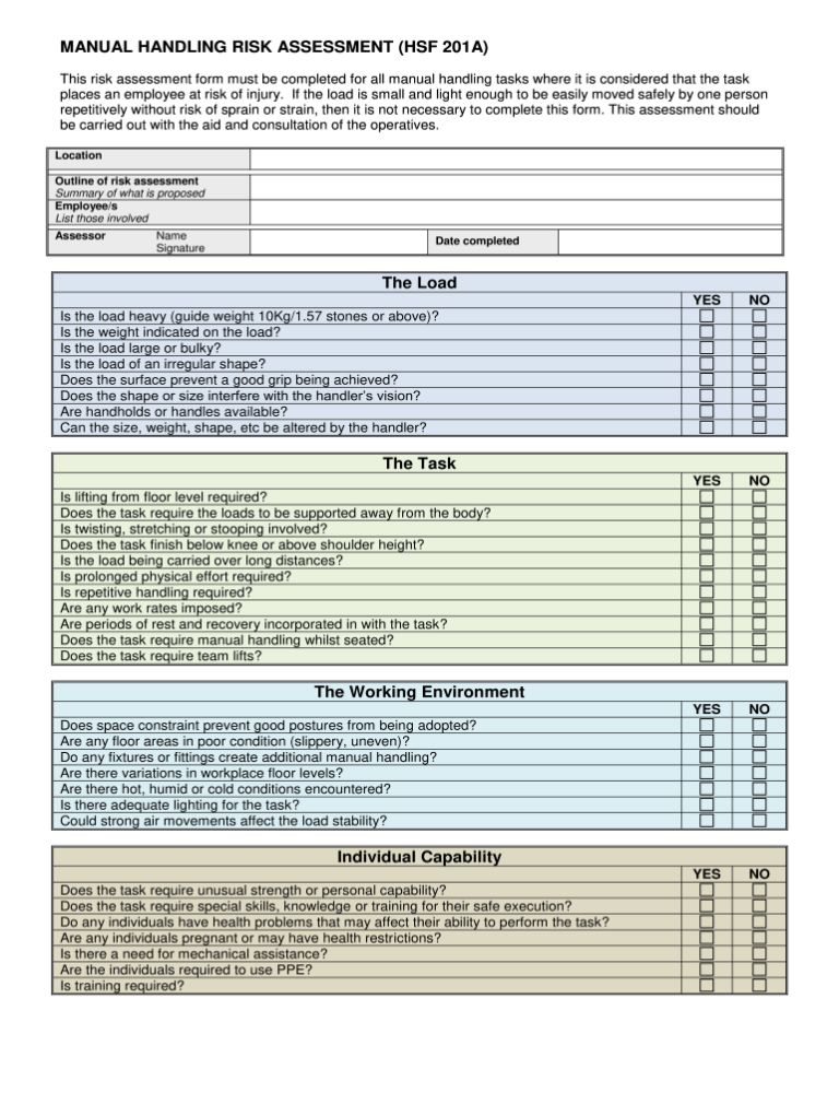 Manual Handling Assessment Form Template