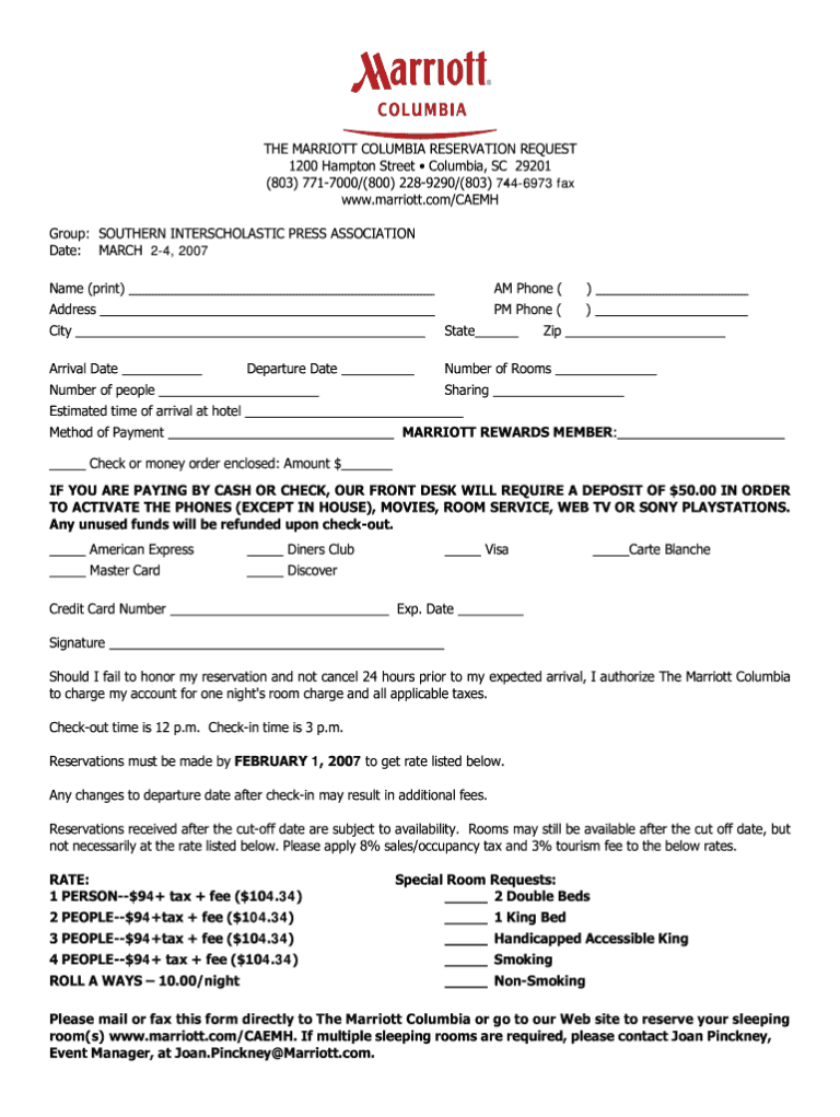 Marriott Hotel Guest Check In Form Template