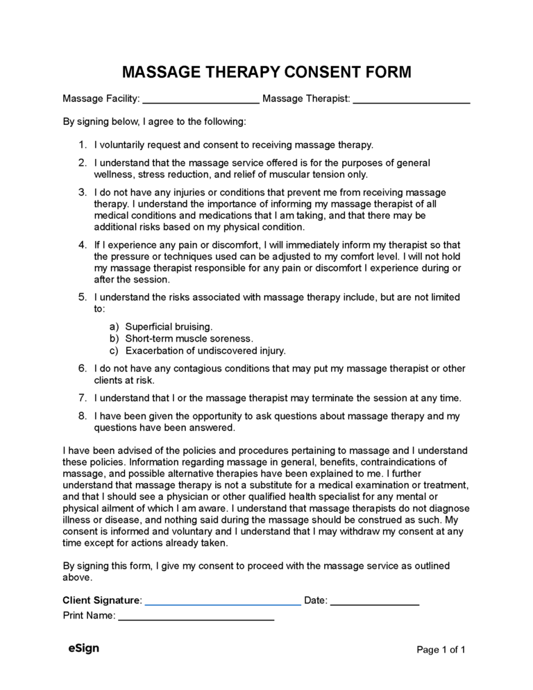 Massage Informed Consent Form Template